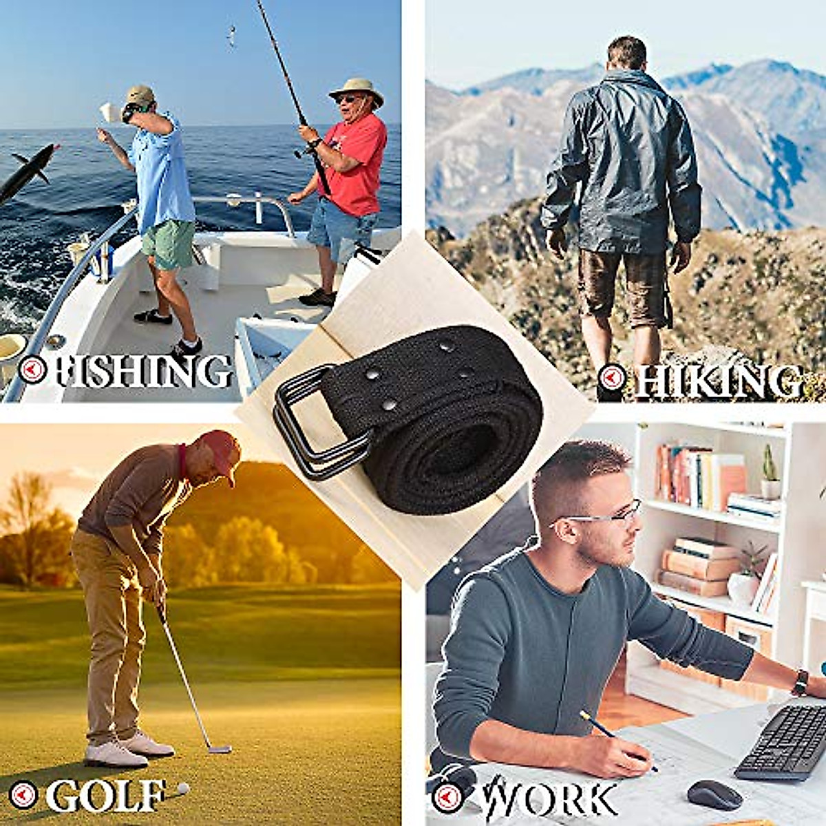 AKARMY Mens Canvas Belt, Solid Color Adjustable Strap Military Army Combat One Size Canvas Web Belt for Men/Women Casual Belt Black