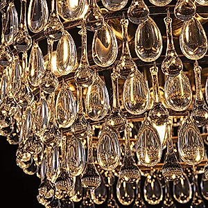 Wellmet Crystal Chandelier, 6-Light 5 Tiers Farmhouse Crystal Light, Adjustable Hanging Bronze Ceiling Lighting Fixture, Modern Foyer Dining Room Chandeliers for Bedroom,Hallway,Bar,Kitchen, W20-inch