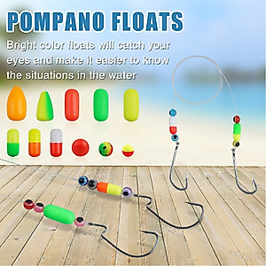 Fishing Foam Floats Pompano Rigs Beads Kit, Snell Floats Pompano Fishing Rigs Making Accessories for Surf Fishing Live Bait Walleye Rig Trout Catfish Walleye 155pcs