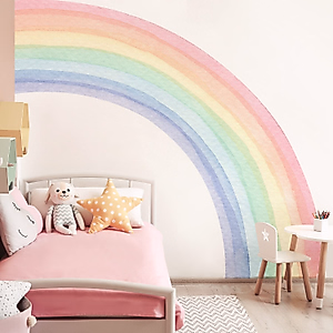 funlife Vinyl Large Rainbow Wall Mural Stickers Peel and Stick, Precut Giant Pastel Half Watercolor Rainbow Wall Decals for Girls Bedroom Kids Nursery Room Playroom, 78.74" x 70.87"
