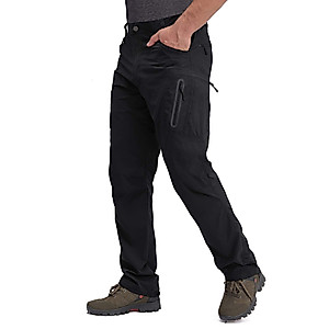 TACVASEN Men's Hiking Pants Quick-Dry Water-Resistant Reinforced Knees Pants Black, 30