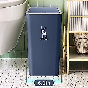 Trash Can, Plastic Garbage Can,2 Gallon Waste Basket for Bathroom, Bedroom, Modern Home Garbage Bin with Push Button, Office Trash Bin for Living Room,Toilet, Outdoor (Navy Blue)