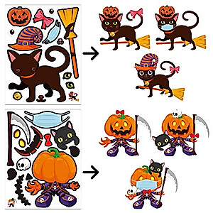 FaCraft Halloween Stickers for Kids,Make-a-Face Stickers,12 Sheets Make Your Own Stickers,Halloween Face Stickers for Halloween Party Games Favor Halloween Kids Treat Gift Party Supplies