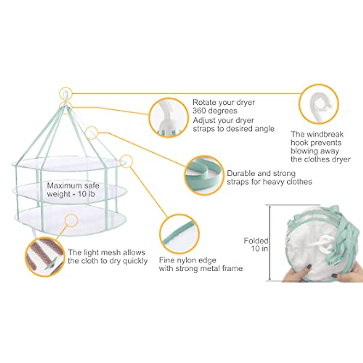 AMBER CAT | 𝓐𝓜𝓑𝓔𝓡 𝓒𝓐𝓣 | 3-Tier Sweater Drying Rack Mesh | Foldable Hanging Dryer | Laundry Mesh Drying Rack | Foldable Clothing Dryer Racks Collapsible (3 Tier Green)