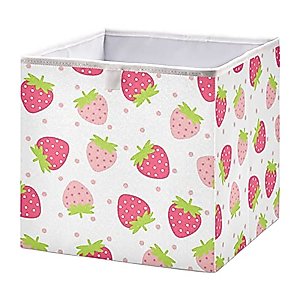 Kigai Kawaii Strawberry Cube Storage Bins - 11x11x11 in Large Foldable Cubes Organizer Storage Basket for Home Office, Nursery, Shelf, Closet