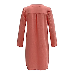 Boho Dress for Women Plus Size Cotton Linen Mini Dress Button Up Solid Party Dress Casual Fitted Long Skirt With Pocket