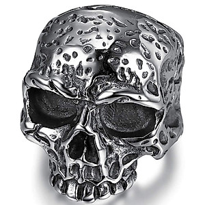 Jude Jewelers Stainless Steel Gothic Skull Vintage Antique Style Cocktail Party Holiday Statement Biker Ring (Silver, 8)
