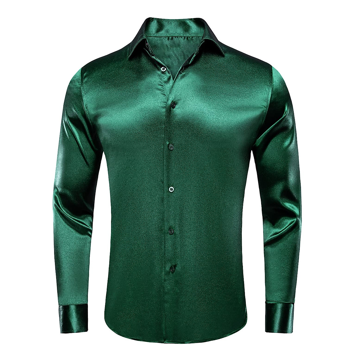Hi-Tie Men's Dark Green Dress Shirt Long Sleeve Satin Silk Like Regular Fit Solid Turn Down Collar Shirt Casual Prom Daily