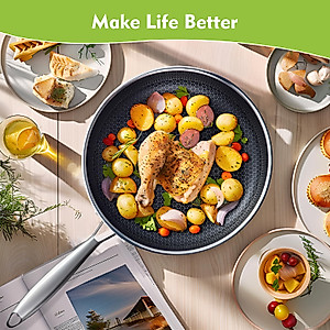 Toutrop Non Stick Frying Pans, Hybrid 12 Inch Frying Pans Nonstick with Lid, Stainless Steel Skillets Chef Cookware, PFOA Free, Works on Induction,Ceramic,Gas Cooktops and Ovens