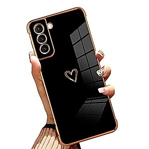 AIGOMARA Compatible Samsung Galaxy S22 Plus Case Heart Design Cute Plating Shockproof Protection Anti-Scratch Soft TPU Black Case for Galaxy S22 Plus 6.7 Inch - Black