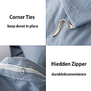 JIYUAN 100% Washed Cotton Duvet Cover Set Comfy Simple Style Soft Breathable Textured Durable Linen Feel Bedding for All Seasons Full/Double Size,Solid Light Blue