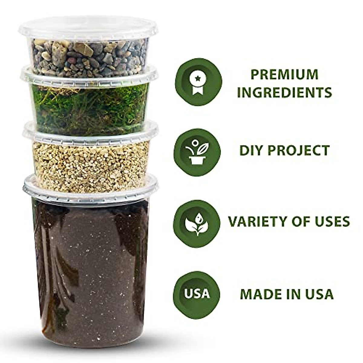 Cute Farms Terrarium Starter Kit | Moss, Vermiculite, Soil, Pebbles, Plant Food, Finishing Tools, Build and Care Guide | DIY Succulent Terrarium Kit for Adults and Kids (Large Kit)