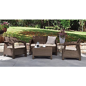 Keter Corfu Coffee Table Modern All Weather Outdoor Patio Garden Backyard Furniture, Brown