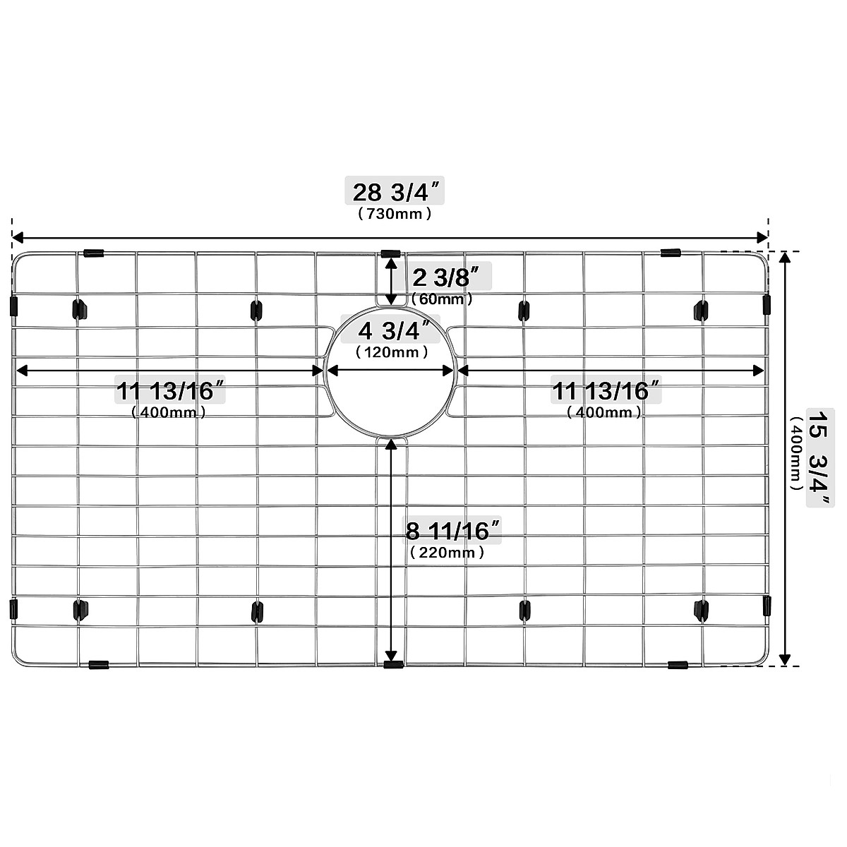 MONSINTA Kitchen Sink Grid and Sink Protector, Stainless Steel Sink Grids 28 3/4" x 15 3/4" with Rear Drain for Single Sink Bowl, Sink Bottom Grid, Sink Grate