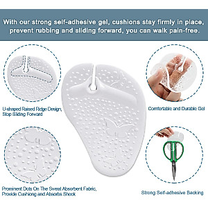 Urwalk Gel Metatarsal Pads for Thong Sandals Flip-Flops, 3 Pairs Self-Adhesive Forefoot Pads, Anti-Slip Ball of Foot Cushion Insoles for Women and Men, All Day Pain Relief ( Transparent)