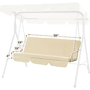 Aurragiy Outdoor Swing Cushion Cover Patio Swing Cushion Replacement 3 Seater Swing Seat Cushion Cover Waterproof Dust Proof for Courtyard Garden -59x19x4inches (Beige Cover Only)