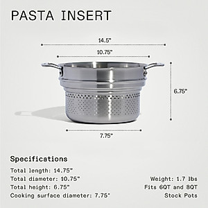 Made In Cookware - Stainless Steel Pasta Insert - Premium Stainless Steel - Professional Cookware - Crafted in Thailand - Fits 6 and 8 QT Stock Pots