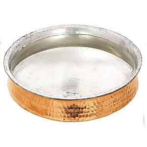 Indian Art Villa Copper Hammered Lagan Handi Chaffing Dish Pan With Tin Lining, Cookware & Serveware, Capacity -6 Liter, Hyderabadi Dum Biryani Rice and Veg/Nonveg