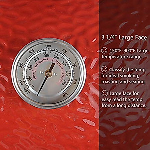 BBQ Grill Temperature Gauge Waterproof Large Face for Kamado Grill Joe Barbecue Charcoal Grill Stainless Steel 150-900°F Cooking Thermometer for Oven Wood Stove Accessories Tool Set Up Easy (White)