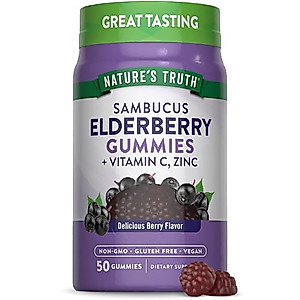 Nature's Truth Black Elderberry Gummies | 50 Vegan Gummies | with Vitamin C and Zinc | Berry Flavor | Vegan, Non-GMO, and Gluten Free Supplement