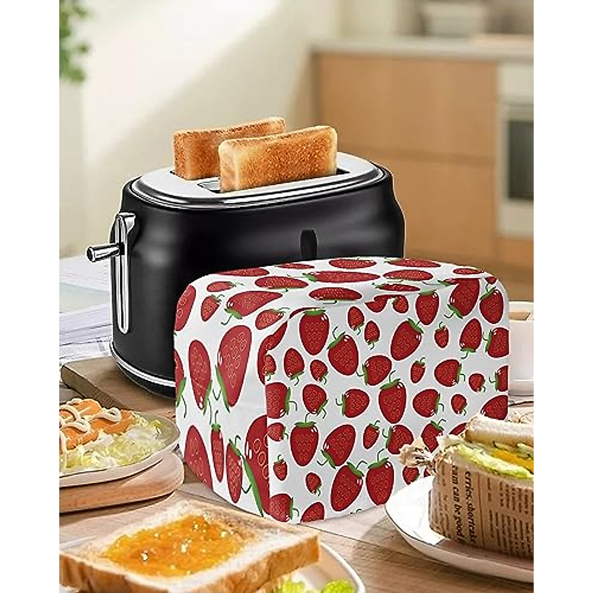 Toaster Cover, 4 Slice Toaster Cover Strawberry Pattern Kitchen Small Appliance Covers, Dust and Machine Washable Bread Maker Cover (12w X 11d X 8h)