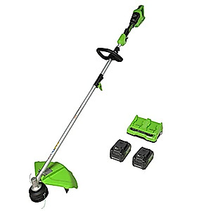 Greenworks 48V (2 x 24V) 16" Brushless Cordless (Attachment Capable) String Trimmer, (2) 4.0Ah Batteries and Dual Port Rapid Charger Included