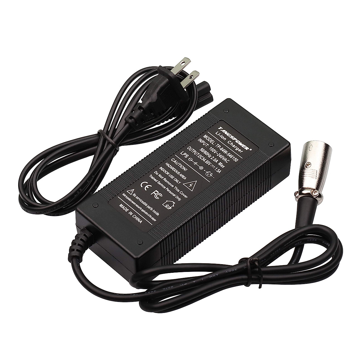 TANGSPOWER Charger 48v Output 54.6V 1.5A 48 Volt 3-pin XLR Male Plug for 54.6 Volt 13S 12Ah Lithium Battery Charger