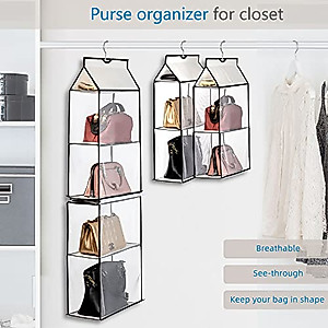 ANSTROUT Hanging Purse Handbag Organizer for Closet, Purse Organizer with 4 Mesh Shelves Handbag Closet Purse Storage Bag (White-2Pack)