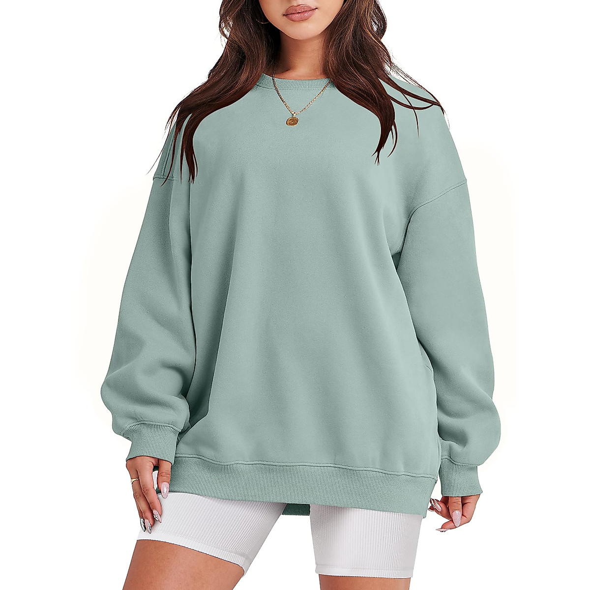 ANRABESS Sweatshirt for Women Oversized Crewneck Hoodies Fleece Casual Pullover Top Fall Fashion Outfits Clothes 2025 A1019 light green Small