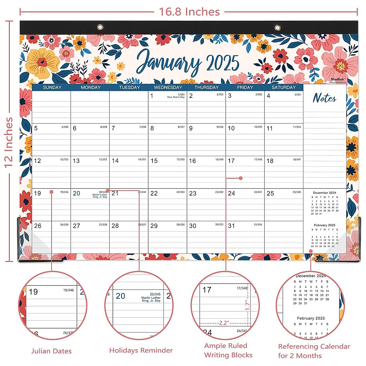 2025 Desk Calendar - Jan 2025 - Dec 2025, Large Monthly Desk Calendar 12 Months, 17" x 12", Desk Pad, Large Ruled Blocks, To-do List & Notes, Best Desk/Wall Calendar 2025 for Planning or Organizing
