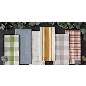 DII Everyday Basic Kitchen Collection Large Woven Cotton Dishtowel/Tea Towel Set, 18x28, Antique Green, 5 Count