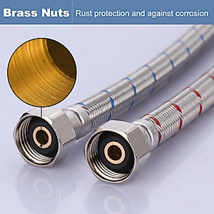 ARCORA 16-Inch Length Faucet Hose Connector Braided Stainless Steel cUPC Supply Lines 1/2-Inch FIP x 1/2-Inch FIP Faucet Hose Replacement 1 Pair