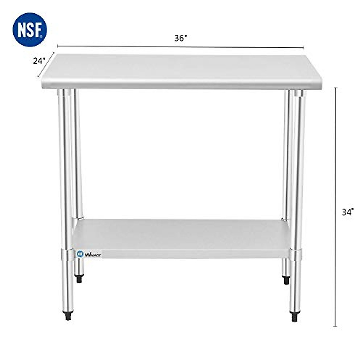 WMAOT Stainless Steel Work Table Commercial Grade NSF Certified Kitchen 24 x 36 Inch Classics Heavy Duty Food Prep for Restaurant, Home, Hotel, Business, Warehouse, Garage