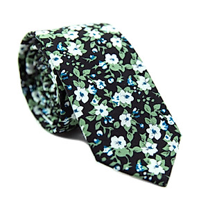 DAZI Men's Skinny Tie Floral Print Cotton Necktie, Great for Weddings, Groom, Groomsmen, Missions, Dances, Gifts. (Morning Glory)