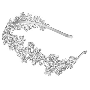Ammei Headpiece Wedding Headband Crystal Bridal Headdress Flower Design Headpiece For Women (Silver)