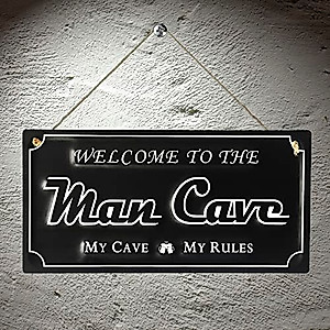 Man Cave Sign.Mancave Stuff for Men.Black Metal Sign for Man Cave Decor.14" X 7" Mancave Wall Decorations."My Cave,My Rules".Sign Men,Men Decor.