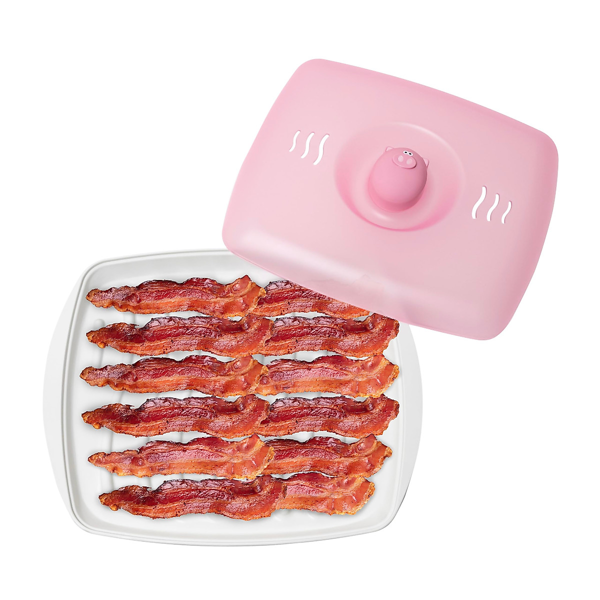 MSC International 78416 Joie Piggy Microwave Bacon Tray with Splatter Lid, Holds 4-5 Strips of Bacon, 10.5 x 8.5 x 2