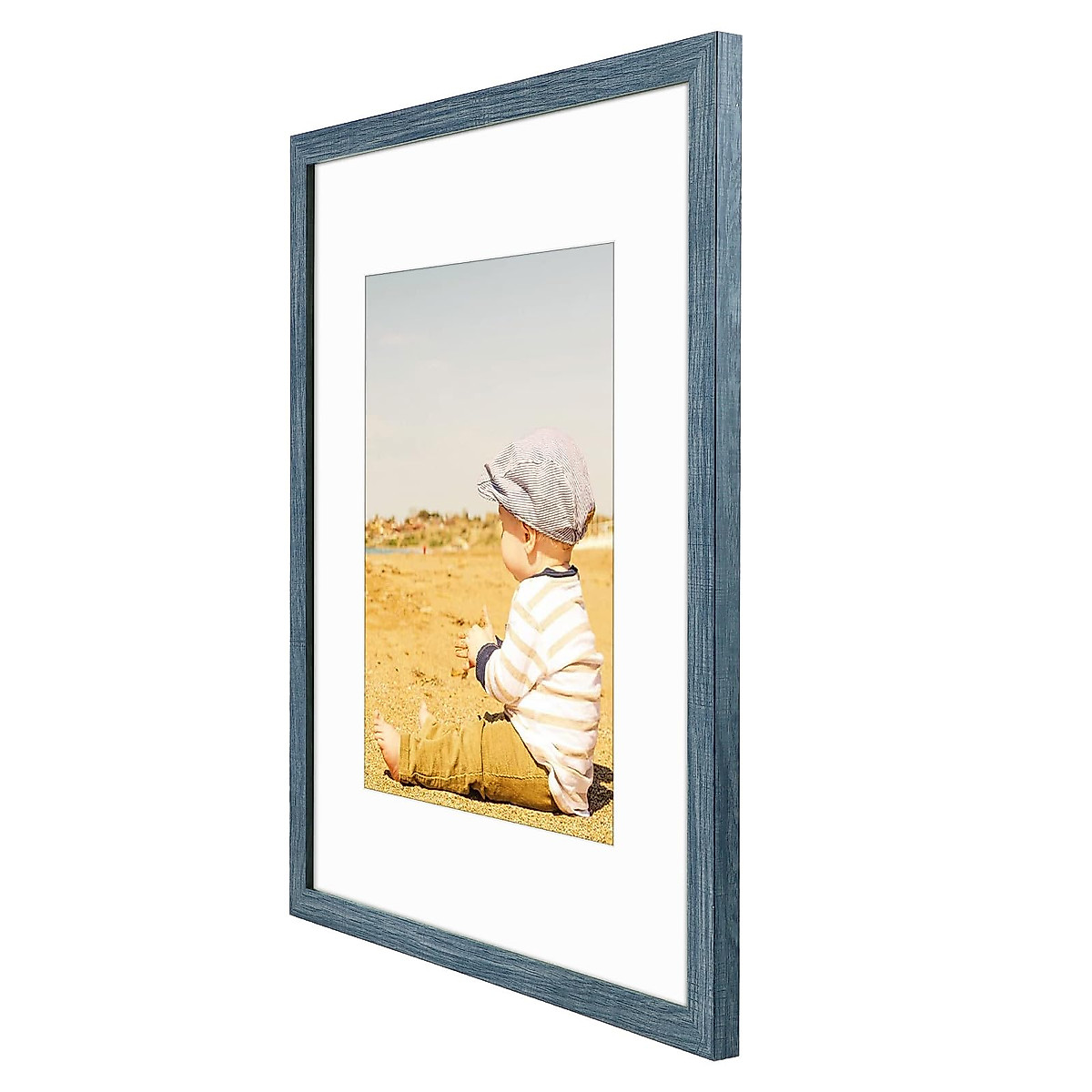 Golden State Art, 16x20 Picture Frame with Mat for 11x14 - High Definition Glass Wall Mounting Horizontal Vertical Display (Blue, 2 Pack)
