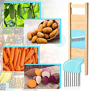 2 Pcs Wave Waffle Cutter and Crinkle Cutter Set Waffle Fry Cutter Potato Cutter Stainless Steel Potato French Fry Cutter Slicer Crinkle Choppers Potato Lattice Maker for Kitchen Tools (Blue)