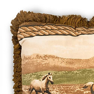 VISI-ONE Blue Ridge Trading Running Wild Horse Decorative Hunting Square Throw Pillow, 20" x 20" Inches, Brown