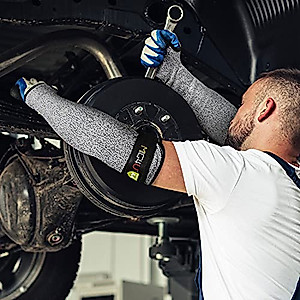 MIG4U Cut Resistant Sleeves Arm Guards Safety Protection with Thumb Holes for Men and Women Yard Work, Construction, Farm, Gardening,Adjustable fit 1pair 18" grey