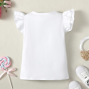 LYSMuch Toddler Baby Girls Ruffle Sleeve Shirt Plain Solid Sleeveless Tshirt Top Blouse Kids Casual Clothes(White, 3-4T)