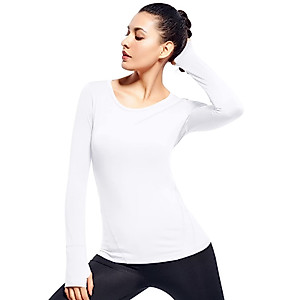 Zengjo Long Sleeve Athletic Shirt Women Lightweight with Thumb Holes(White,L)