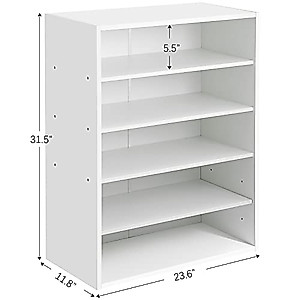 HAIOOU Shoe Rack, 5-Tier Stackable Wooden Shoes Rack Organizer Free Standing Shoe Storage Stand with One Movable Storage Shelf for 10-15 Pairs, Perfect for Entryway, Hallway, Closet - Modern White