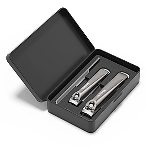 FACEMADE Nail Clippers Set, Stainless Steel Toenail and Fingernail Clippers, 2 Pack(Large and Small) Ultra Sharp Sturdy Nail Cutter with Case and Nail File, Used for Thick Nails, Men and Women