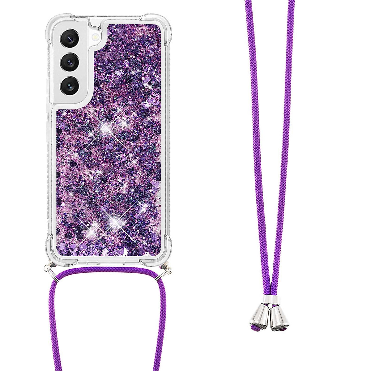 Asuwish Phone Case for Samsung Galaxy S23 Plus S23+ 5G with Screen Protector Crossbody Strap Bling Liquid Glitter Clear Slim Protective Cell Cover S23plus 23S + S 23 23+ SM-S916U 6.6 inch Women Purple