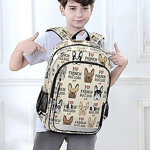 ALAZA I Love French Bulldog 17 inch School Backpack for Kids Girls Boy for Elementary Middle High School Students