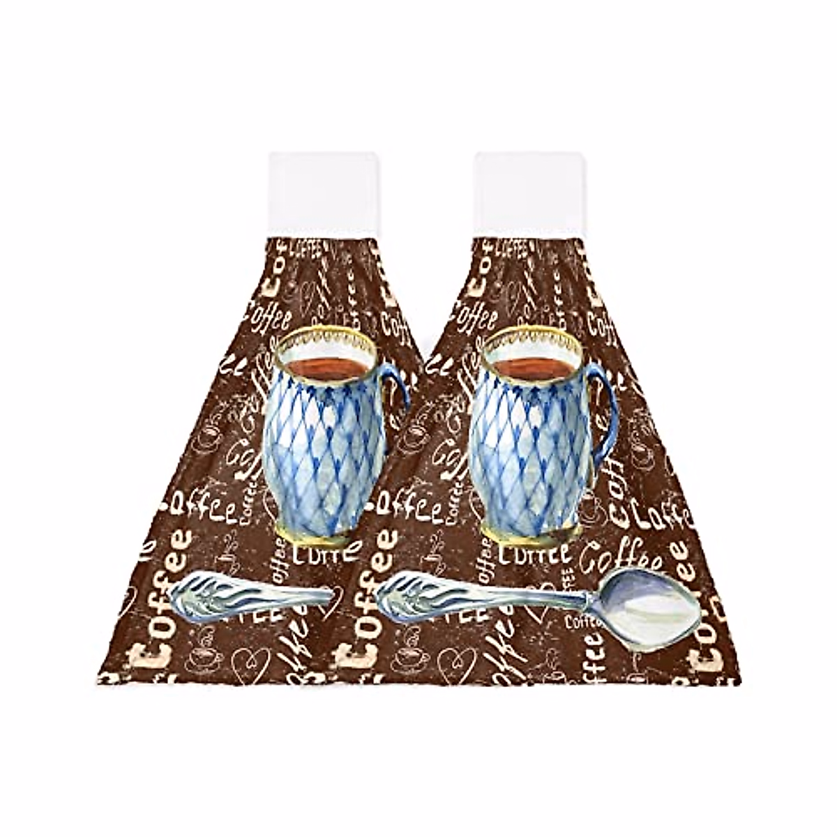 Retro Farm Coffee Theme Hanging Kitchen Towels Set of 2, Hand Towels with Loops, Vintage Shabby Coffee Brown Water Absorbent Dish Cloth Tie Towels Tea Bar Towels Hand Towels for Bathroom