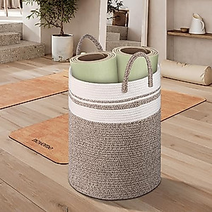 Wekin Rope Laundry Hamper Basket, 58L Tall Nursery Hamper for Blanket Storage, Large Baby Clothes/Toy Storage,Woven Hamper for Bedroom, Living Room