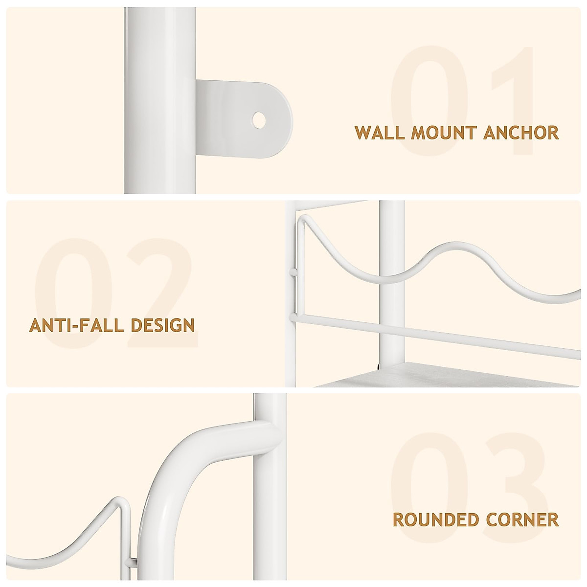 BBLIKE Kids Bookshelf for Wall - 4 Tier Wall Mounted Nursery Book Shelf, White Hanging Bookshelf for Books and Toys Storage, Wave Book Shelf Organizer for Kids Bedroom, Living Room（Wood Layer）